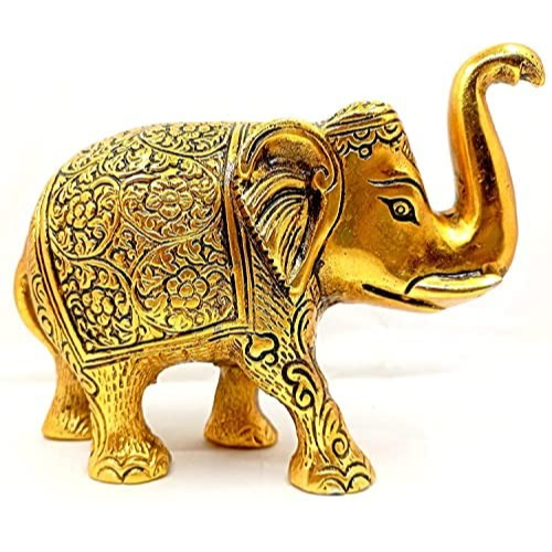 Brass Metal Elephant Pair Statue Decorative Showpieces Gift Gold color ...