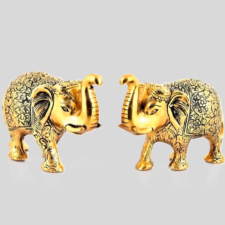 Brass Metal Elephant Pair Statue Decorative Showpieces Gift Gold color ...