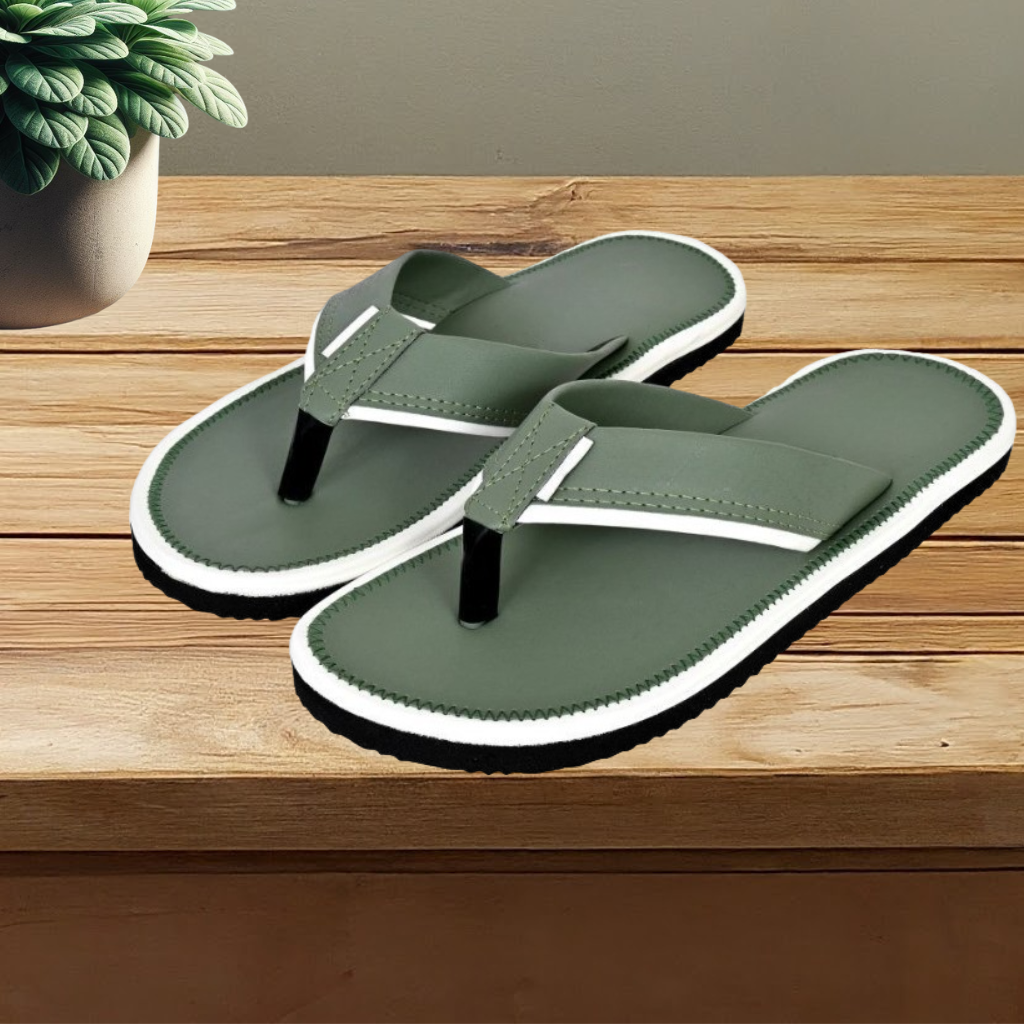 Flip Flop Smooth Leather Slippers Sandals Green Color – Addhuri Store
